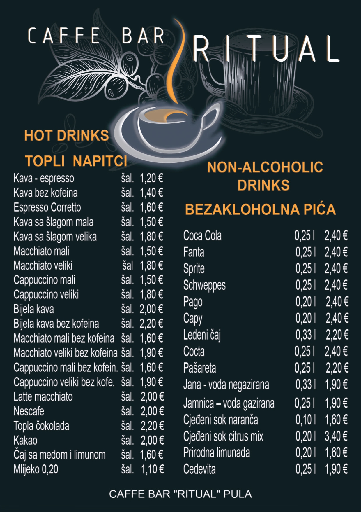 Pricelist – Caffe bar Ritual Pula